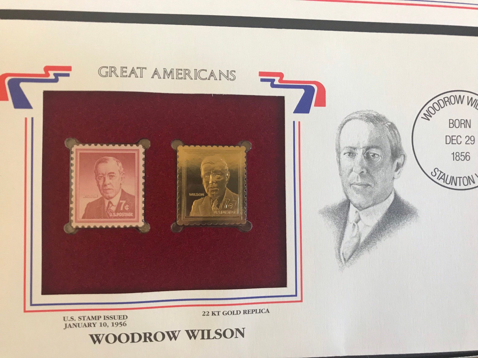 1956 Woodrow Wilson 7-cent Stamp in Mint Condition & 22K Gold - Etsy
