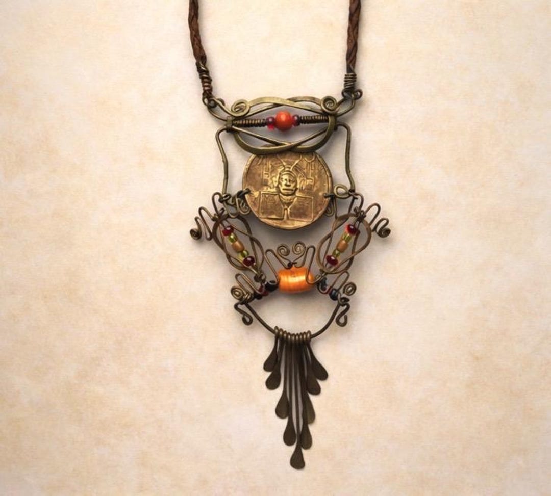 Vintage Artisan Faux Coin Necklace | Handwired Folk Art Talisman ...