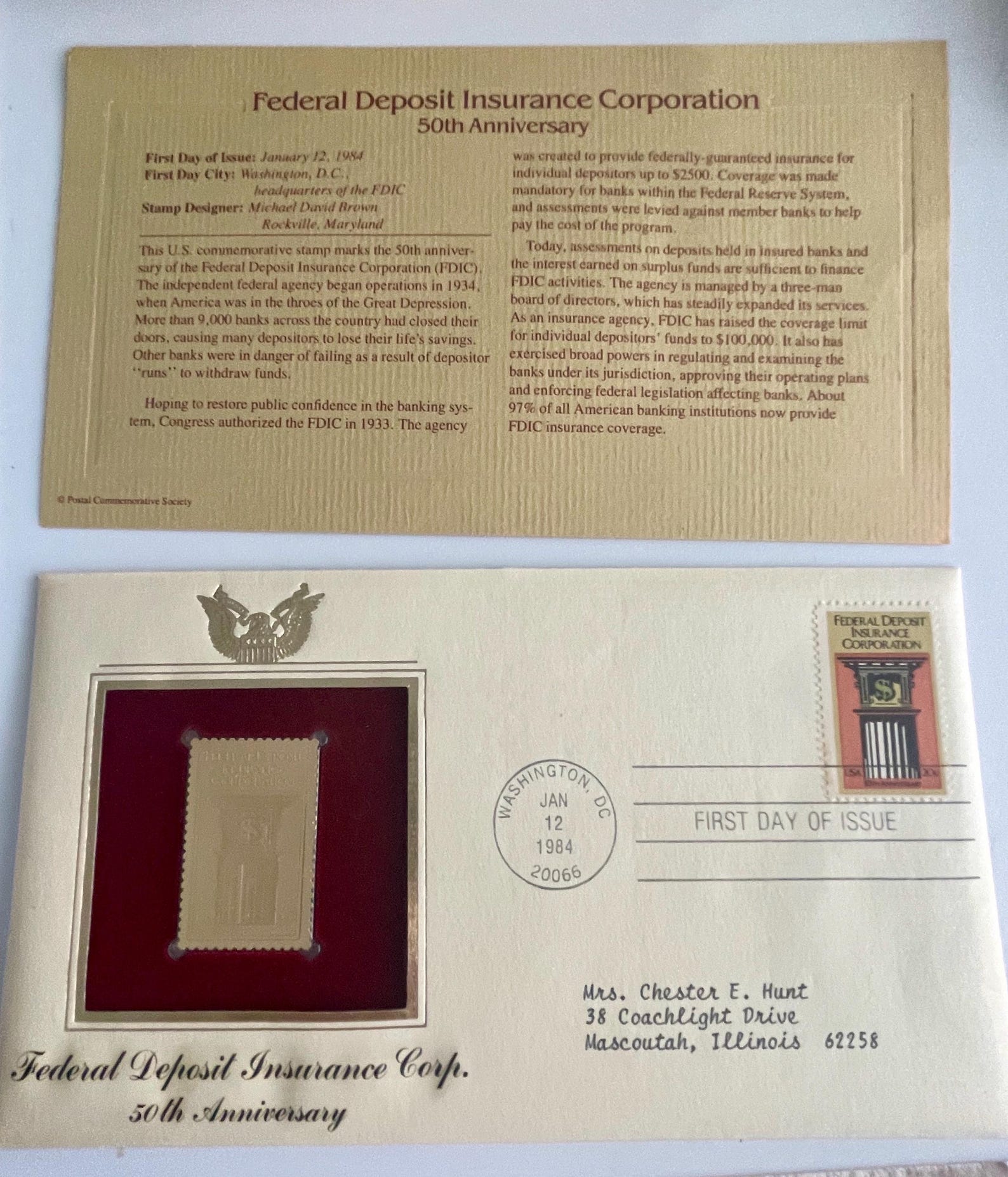 FDIC Federal Deposit Insurance Corporation 20-cent Postage Stamp & 22K ...