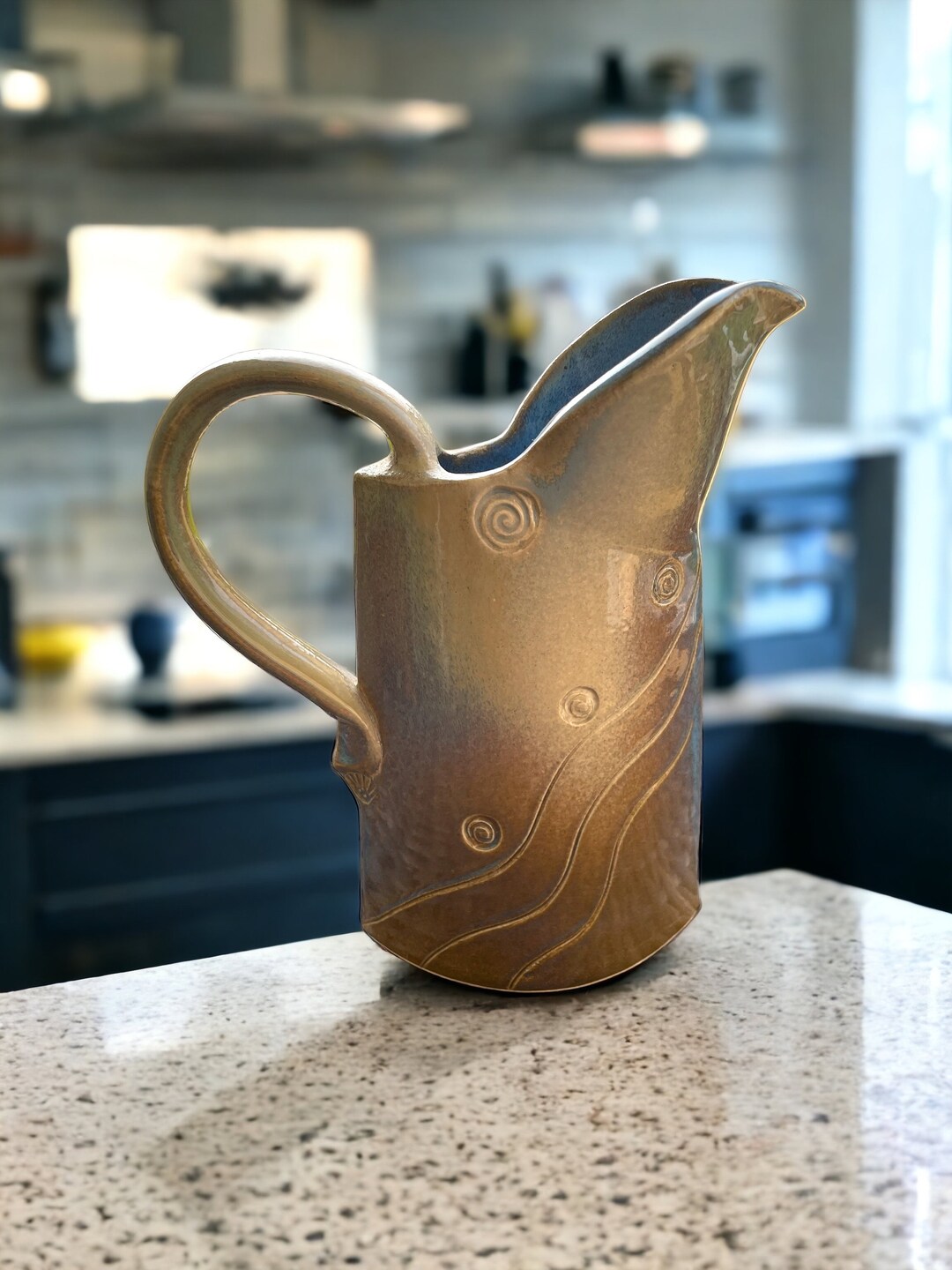 Stunning Pottery Pitcher - Narrow, Oval Shaped, Handmade, Vintage ...