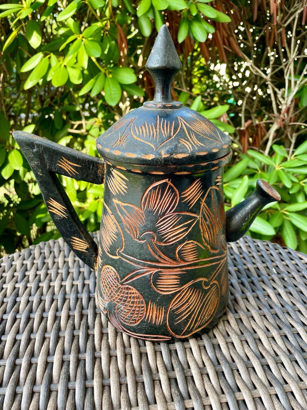 Very Old Etched Primitive Wood Vintage Teapot - for Decoration Only ...