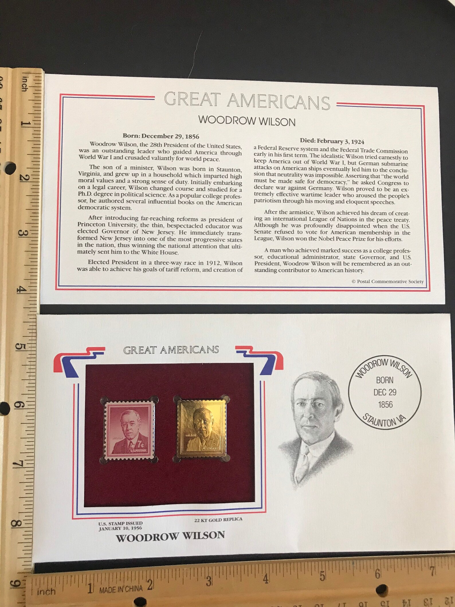1956 Woodrow Wilson 7-cent Stamp in Mint Condition & 22K Gold - Etsy