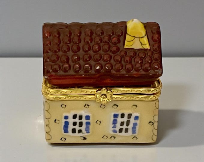 Vintage Ceramic House Trinket Box – Cottage Hinged Keepsake Box With ...