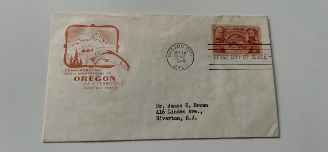 Oregon Statehood 100 Years - 1948 First Day of Issue - Postage Stamped ...