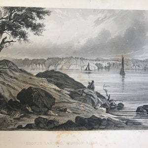 Very Rare - Etching Print From the 1800's - Esopus Landing Hudson River ...
