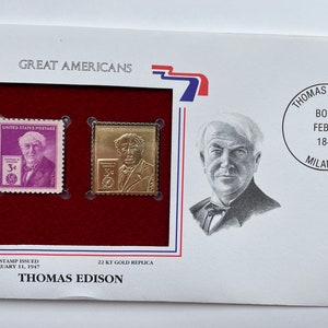 1947 Thomas Edison 3-cent Stamp Mint Condition & 22K Gold | Etsy
