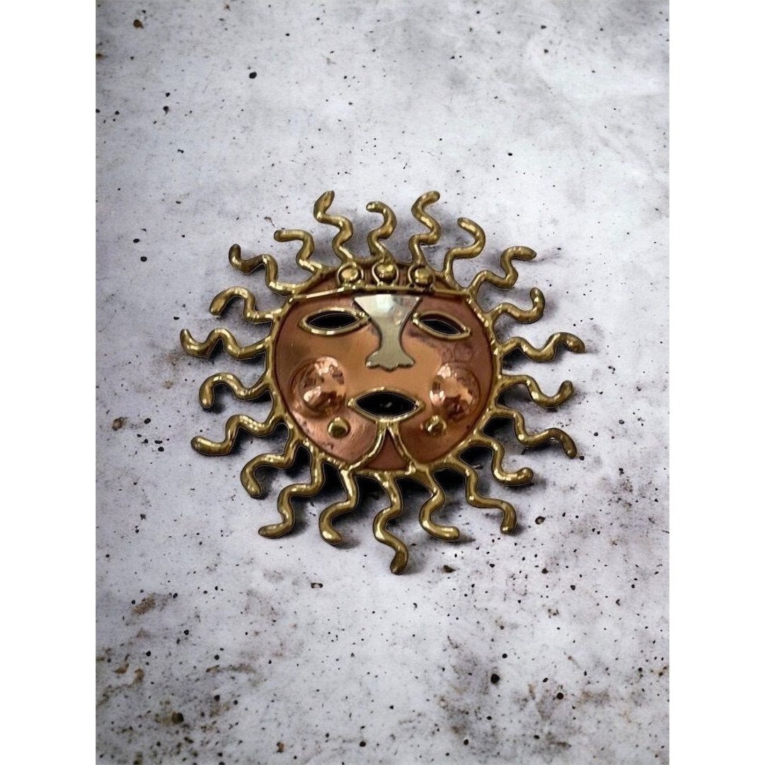 Dramatic Multi-metal Vintage Aztec Sun Mask Brooch Pin - Etsy