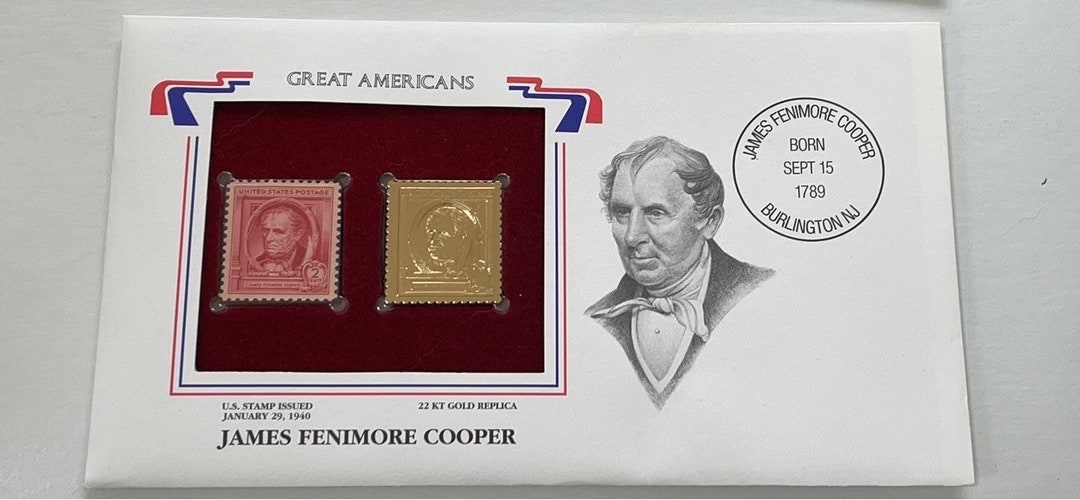 James Fenimore Cooper 25-cent Stamp in Mint Condition & 22K Gold ...