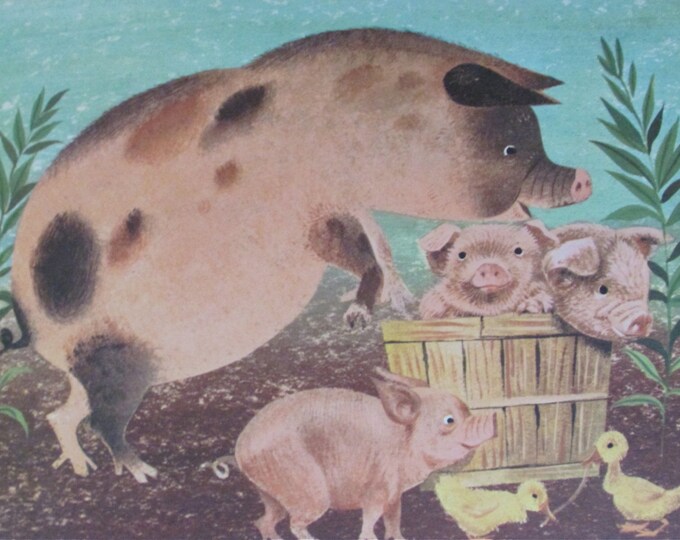 Charming Vintage Pig / Pigs / Animal Print by Penn Prints 1958 Ready to ...