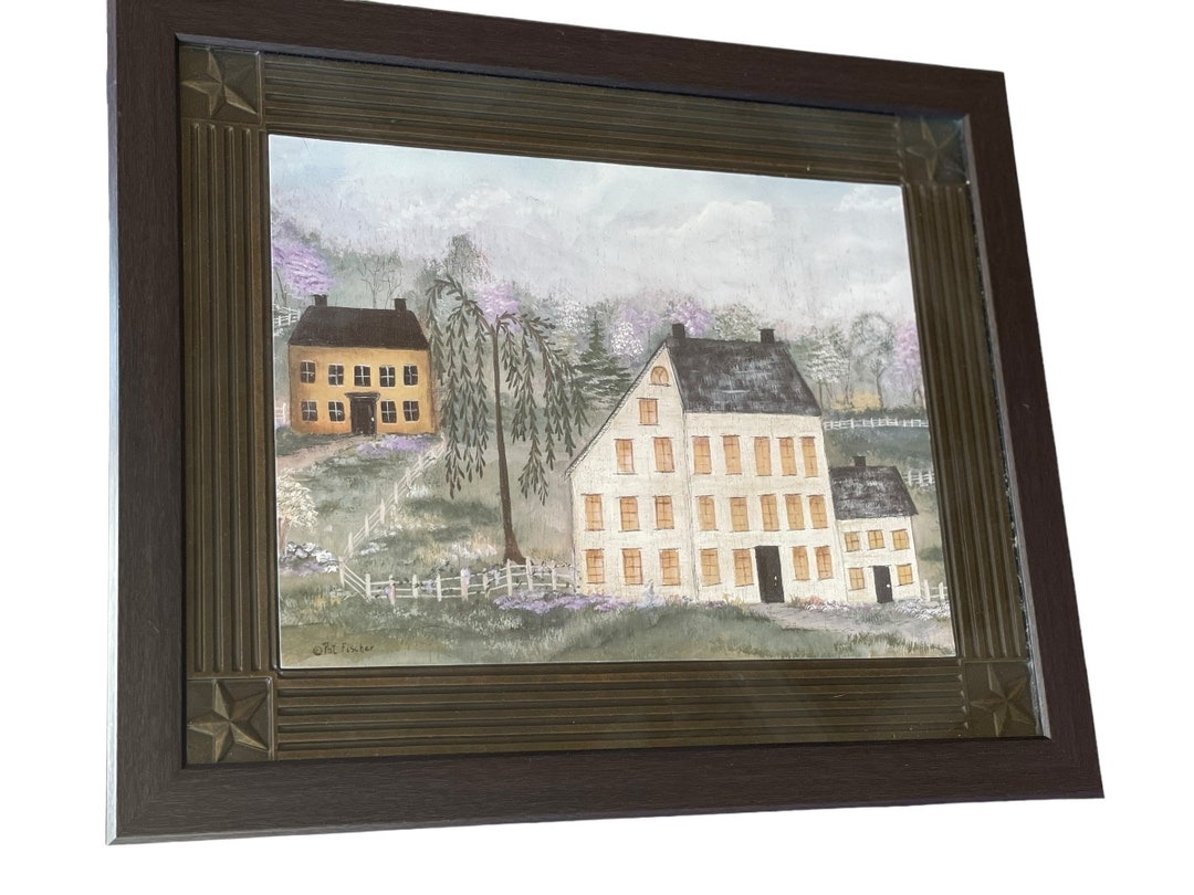 Stunning Framed Vintage Folk Art Print by Pat Fischer - With Metal Star ...