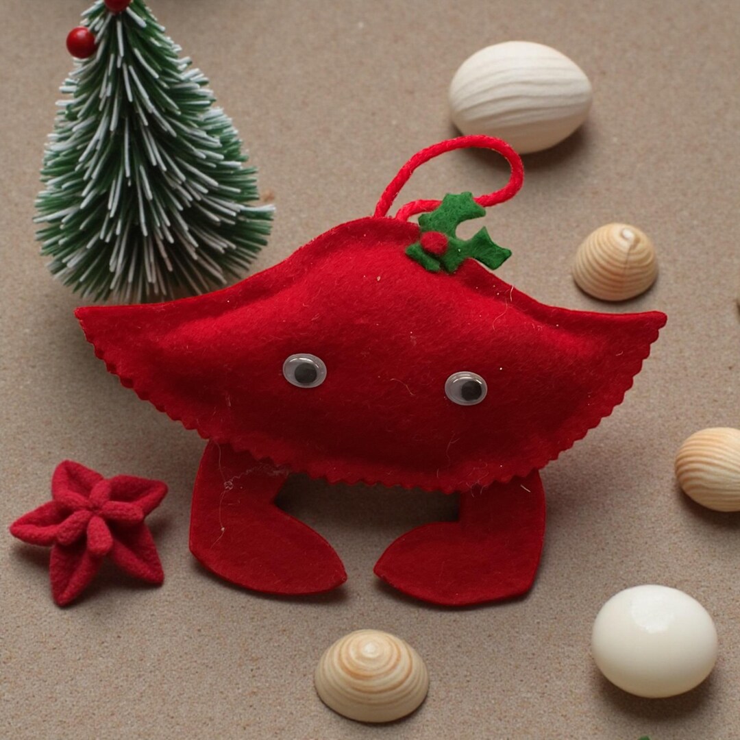 Vintage Felt Christmas Crab Ornament • Red Felt Holiday Beach Themed ...