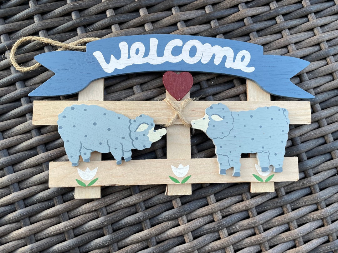 Charming Country / Farmhouse Style Wooden Welcome Sign With Sheep and a ...