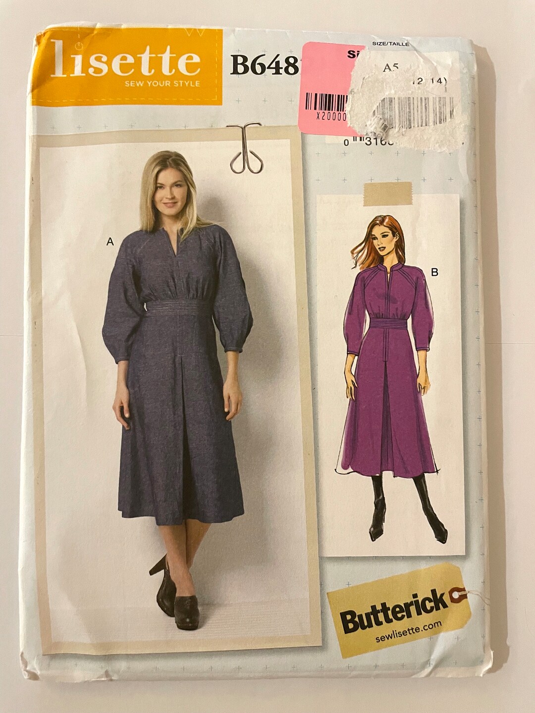 UNCUT Sewing Pattern Lisette Butterick Pattern B6482 A5 Fitted Dress Raglan Sleeve Plus Sizes 14 ...
