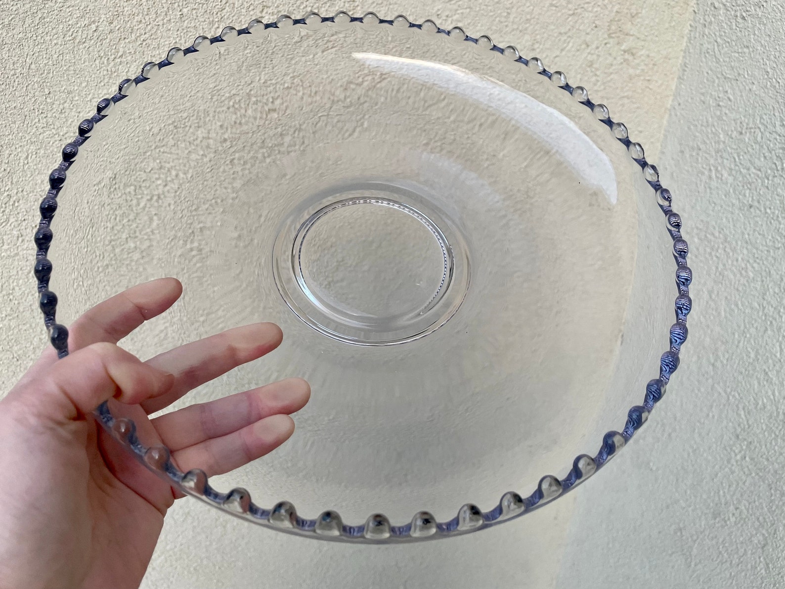 Vintage Clear Glass Shallow Serving Bowl Bubble Rim Centerpiece Bowl ...