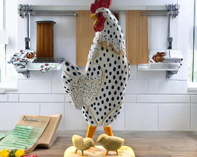 Vintage Folk Art Chicken Sculpture With Jointed Tail – Rustic Farmhouse ...