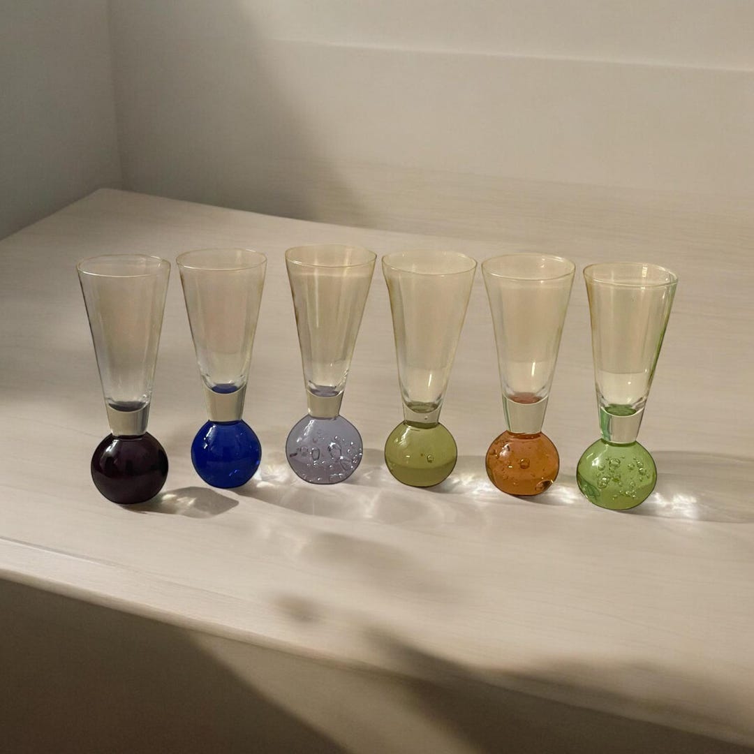 RARE Set of 6 Retro Bubble Glass Cordial Shot Glasses Vintage MCM Mid ...