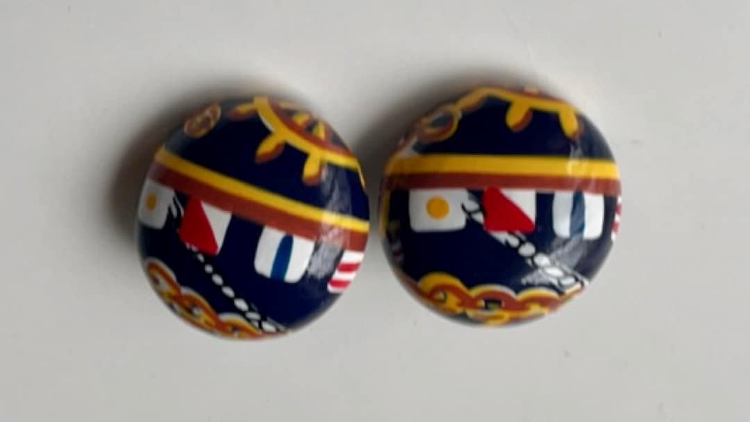 Vintage Painted Ship Boating Yacht Sailing Earrings - Round Painted ...
