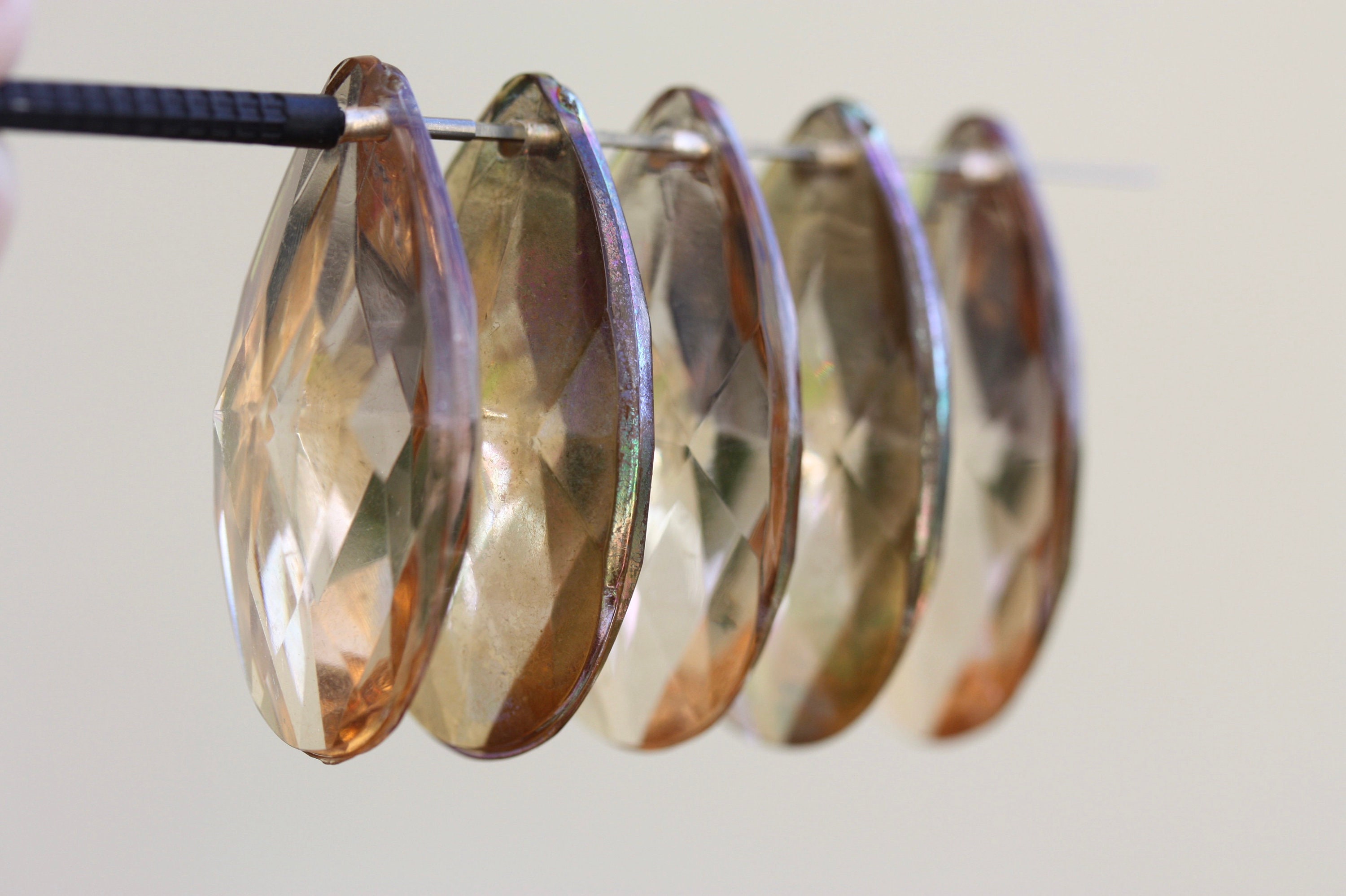 Large Light Gold Glass Golden Teardrop Crystals From a Vintage - Etsy