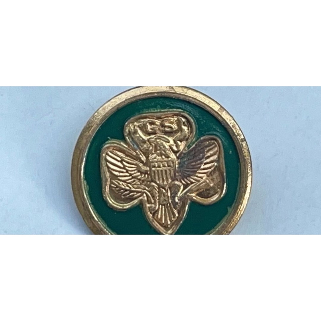 Vintage Girl Scout Friendship Pin, Brass, Green Enamel, 1960's Trefoil ...