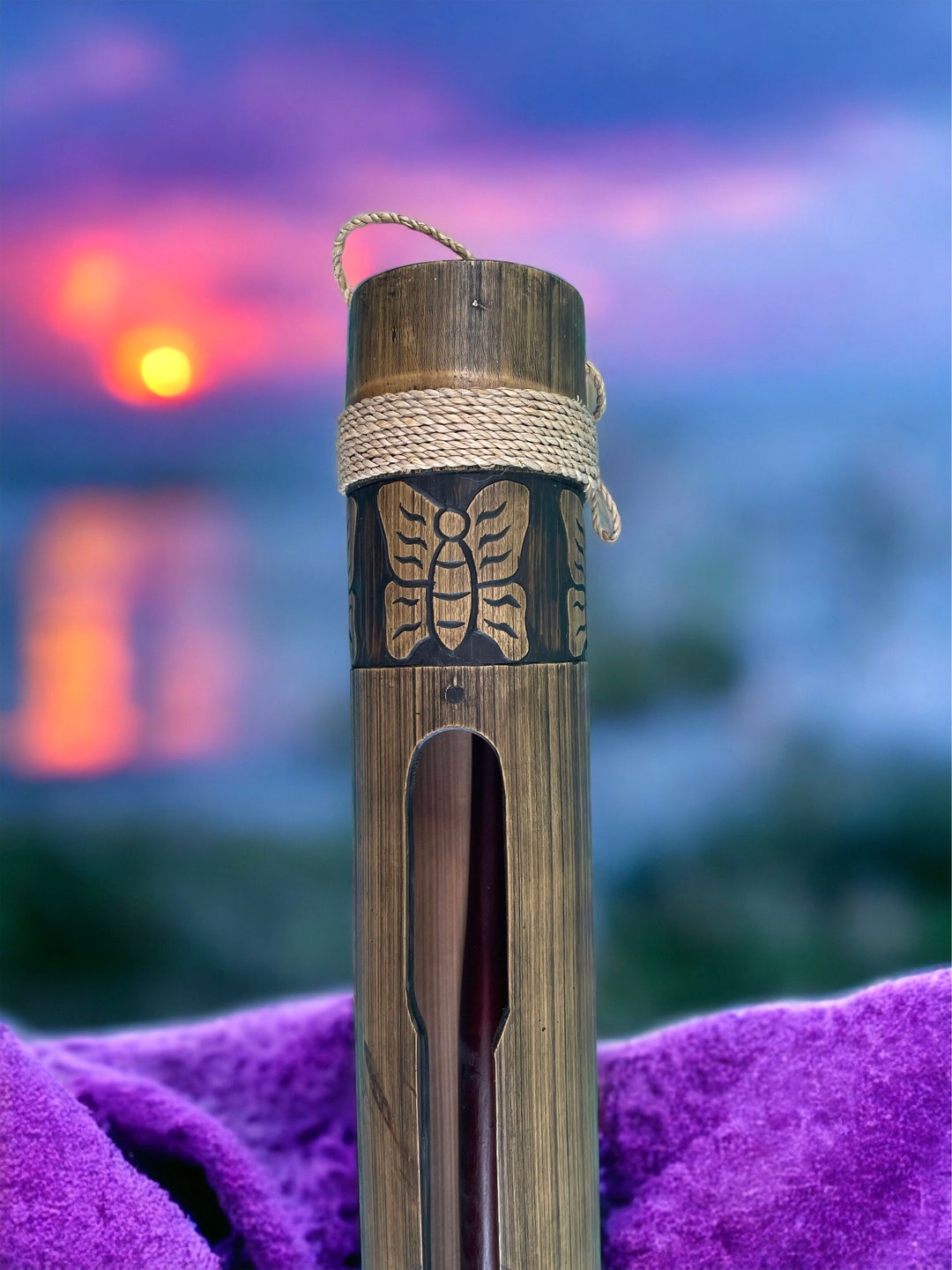 Slit Drum? Featuring a Long Bamboo Pole With Etched Butterflies and ...