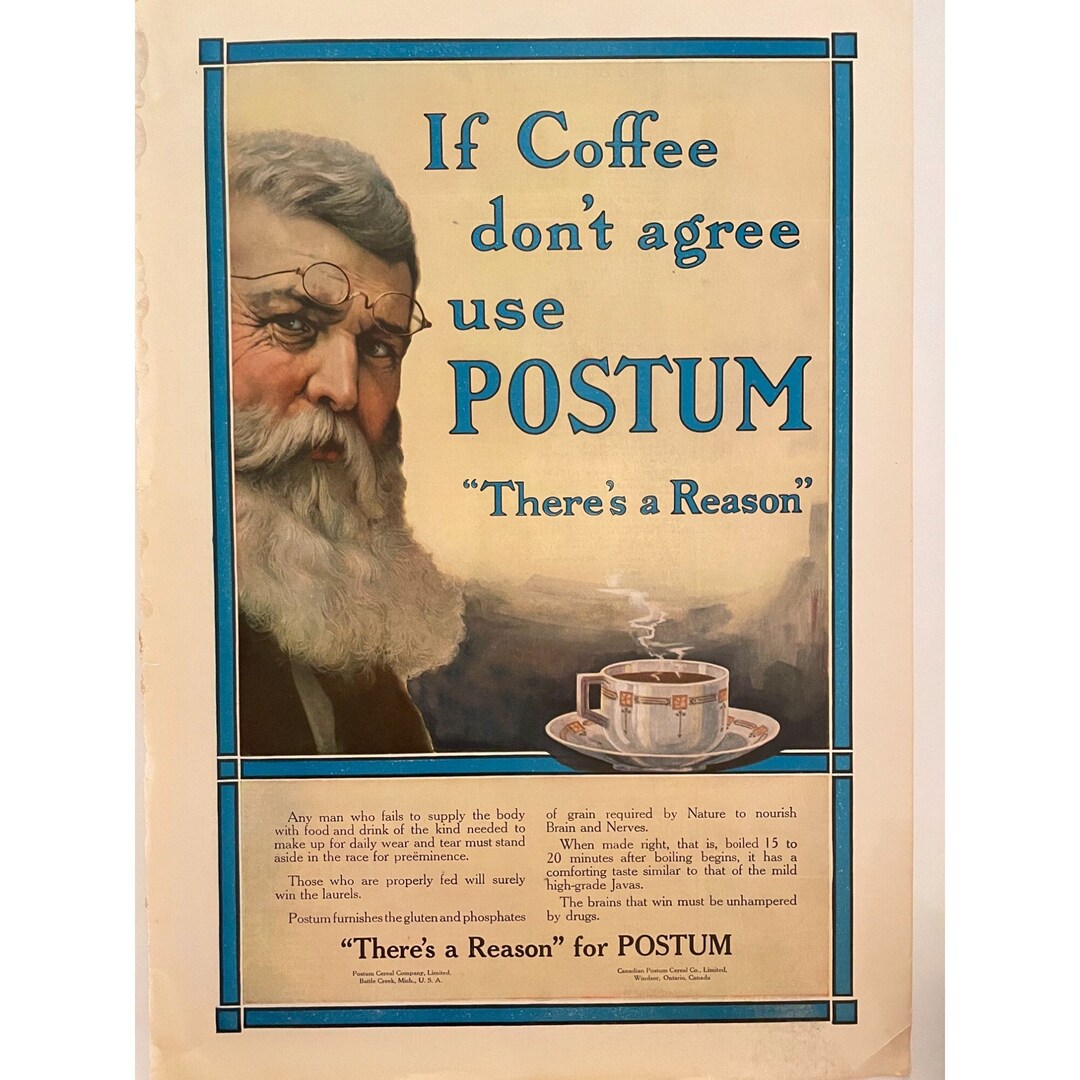 Original Vintage/antique 1912 Advertisement - Postum Cereal Co. Coffee ...
