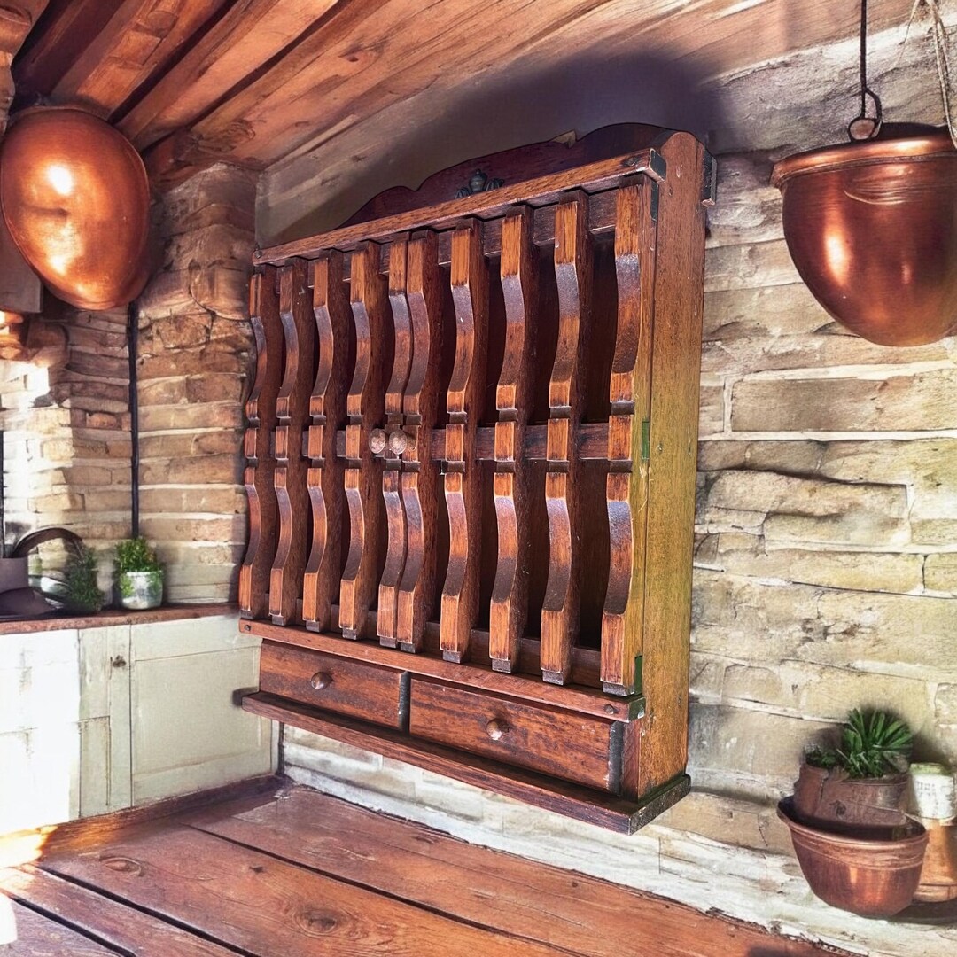 Rustic Farmhouse Style Vintage Wooden Spice Rack With Two Drawers - Mid ...