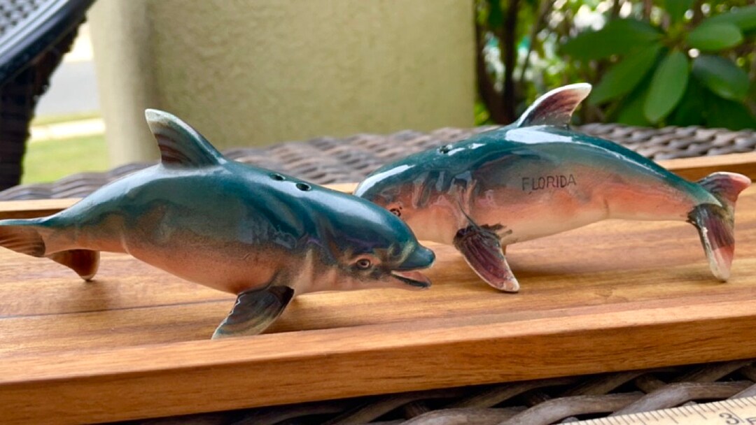 Very Rare Vintage Dolphin Salt and Pepper Shakers Signed florida on the ...