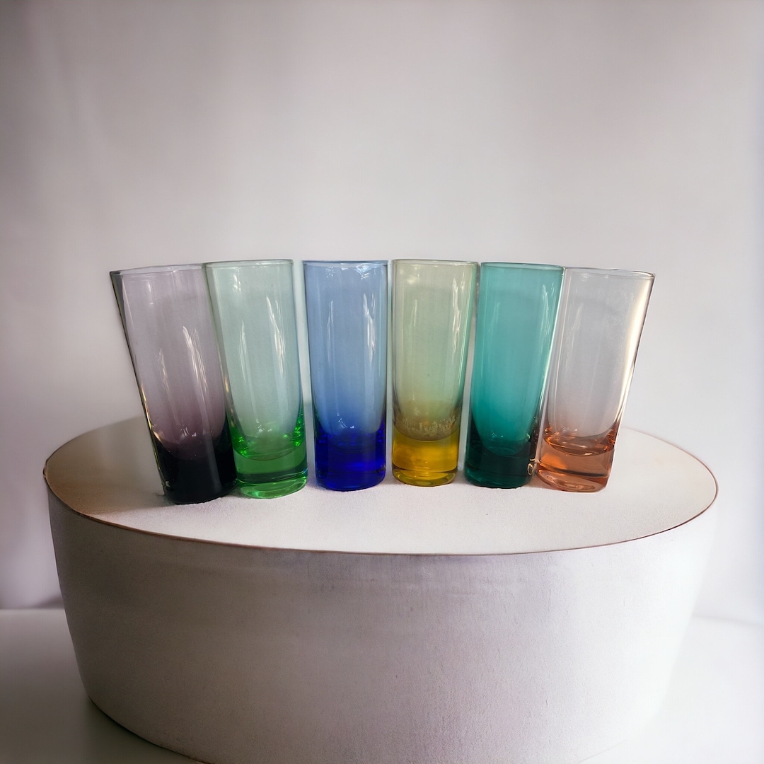Stunning Set of 6 Colorful Vintage Glass Cordial or Wine Glasses ...