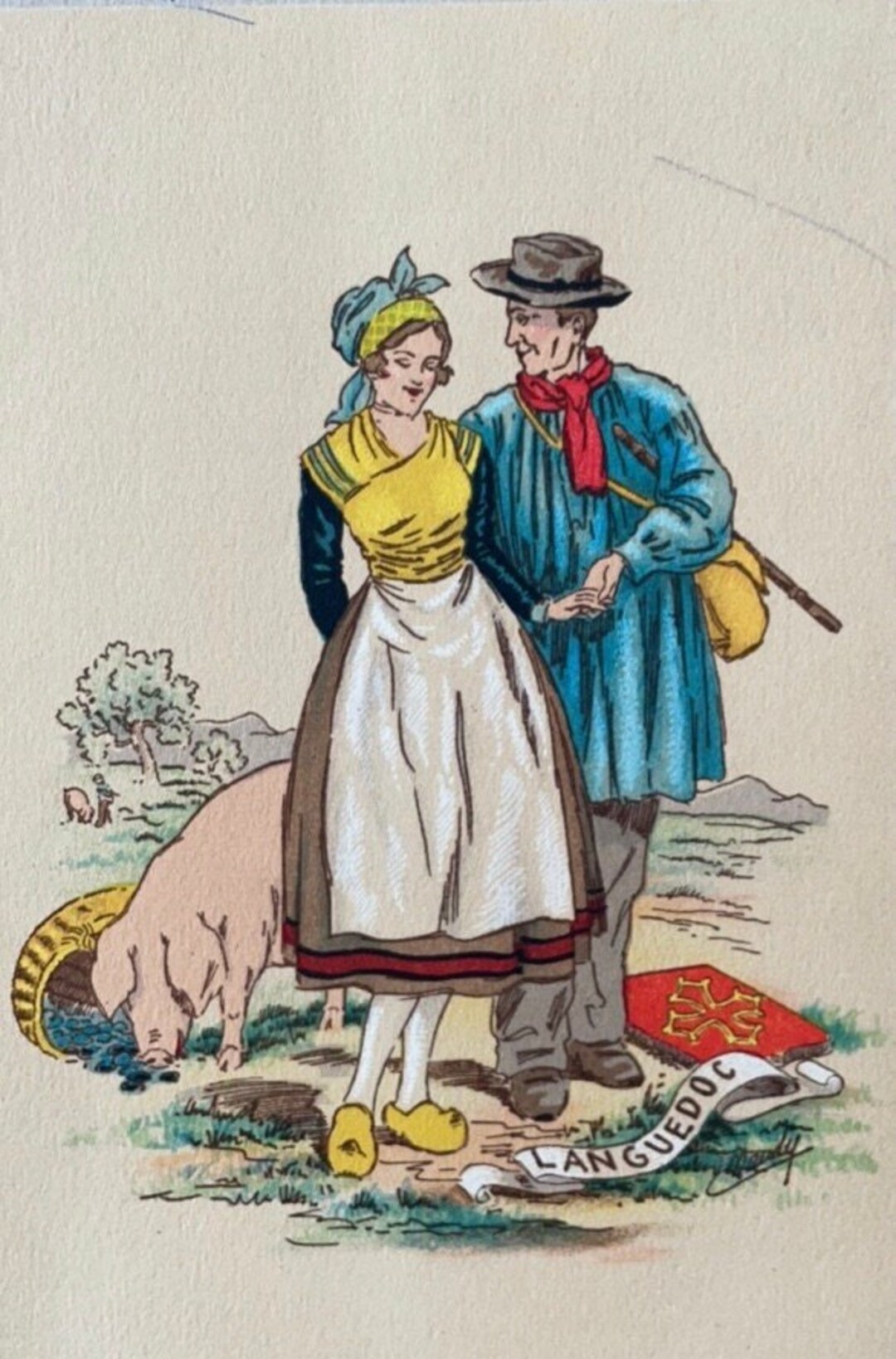 Hand Colored Vintage or Antique French Stencil Engraving by Alfred ...