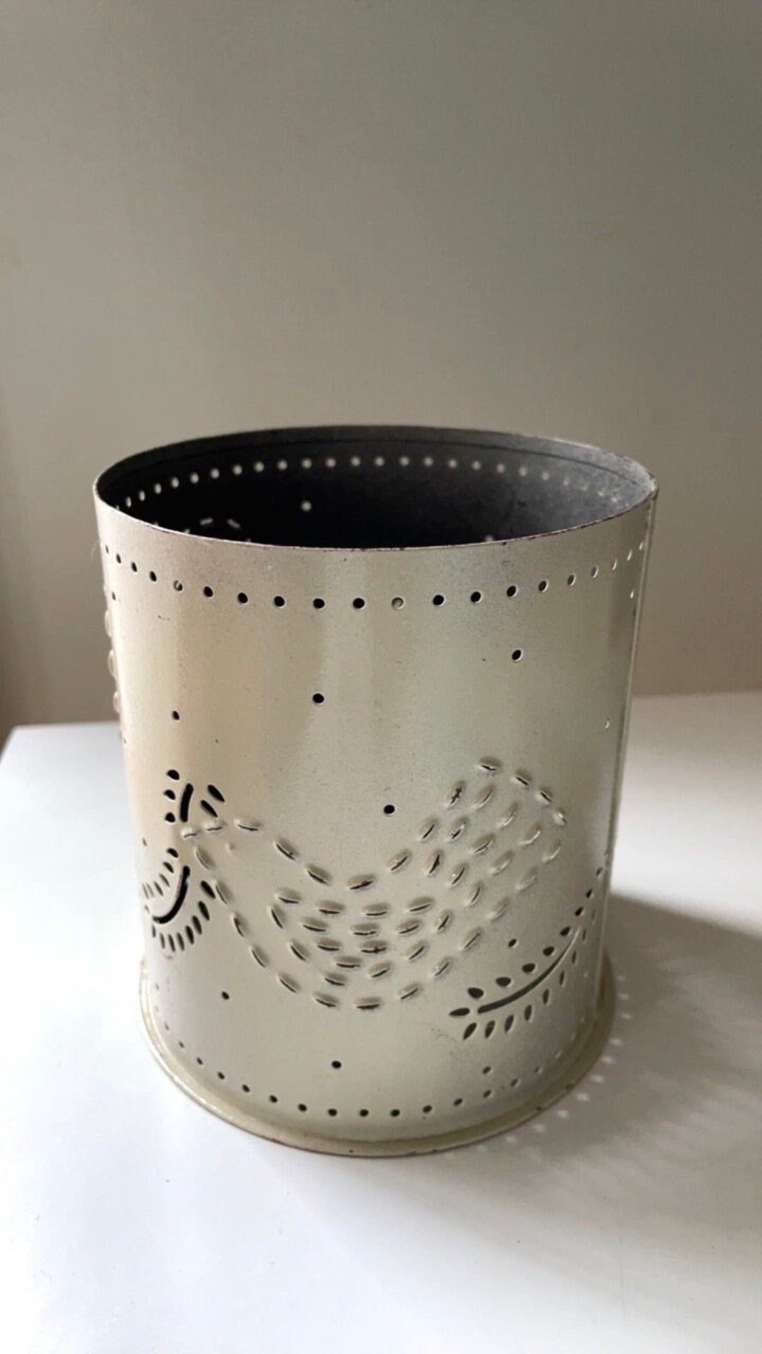 Cream Colored Cottage Style Tin Punch Canister With Peace Dove and ...