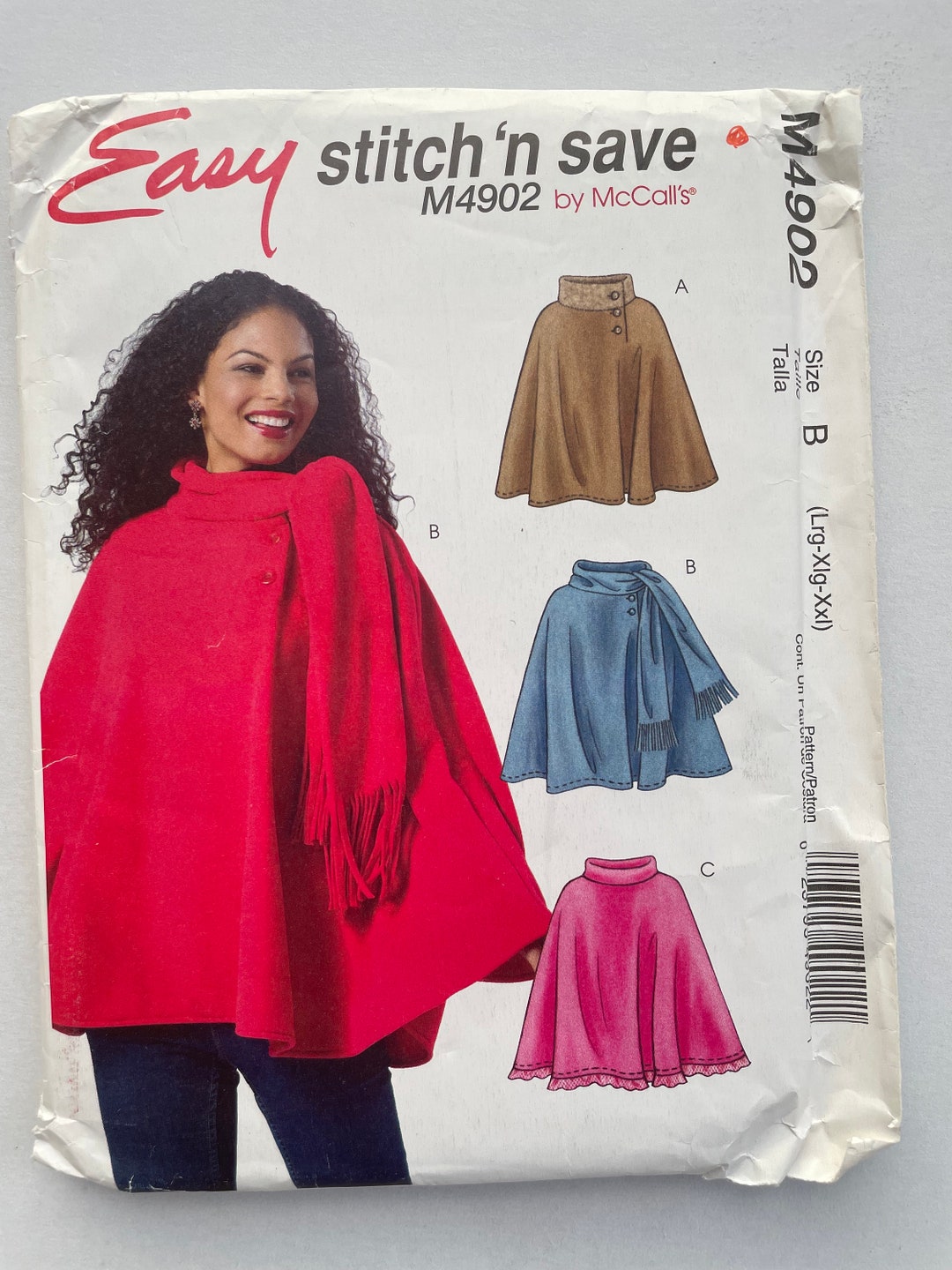 UNCUT Sewing Pattern - Mccall's Sewing Pattern M4902 Pullover Poncho With Standing Collar Button ...