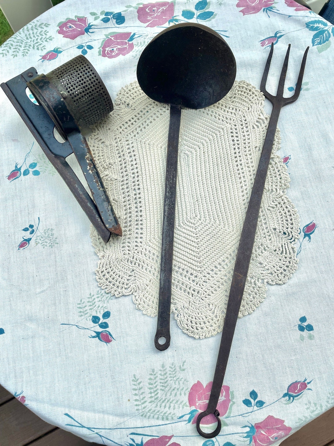 Choice of Primitive Antique Cast Iron Tools: Smelter Ladle, Long Fork ...