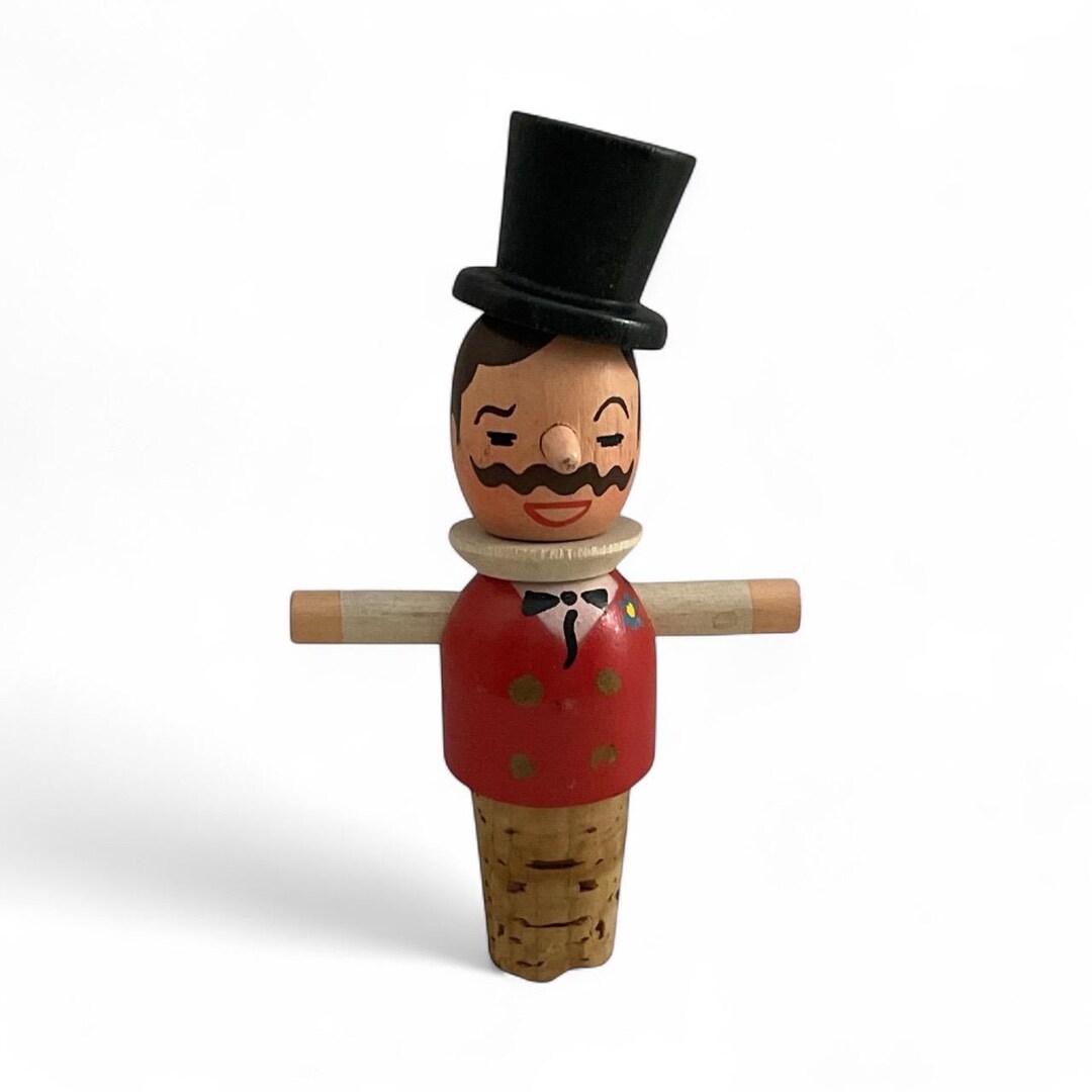 Vintage Hand-painted Wooden Man Cork Bottle Stopper – MCM Barware ...