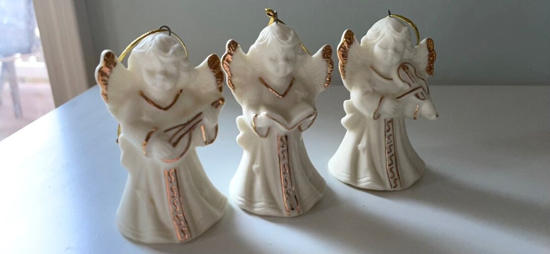 Three Piece Bisque Porcelain Angel Christmas Ornament Bell Set by ...
