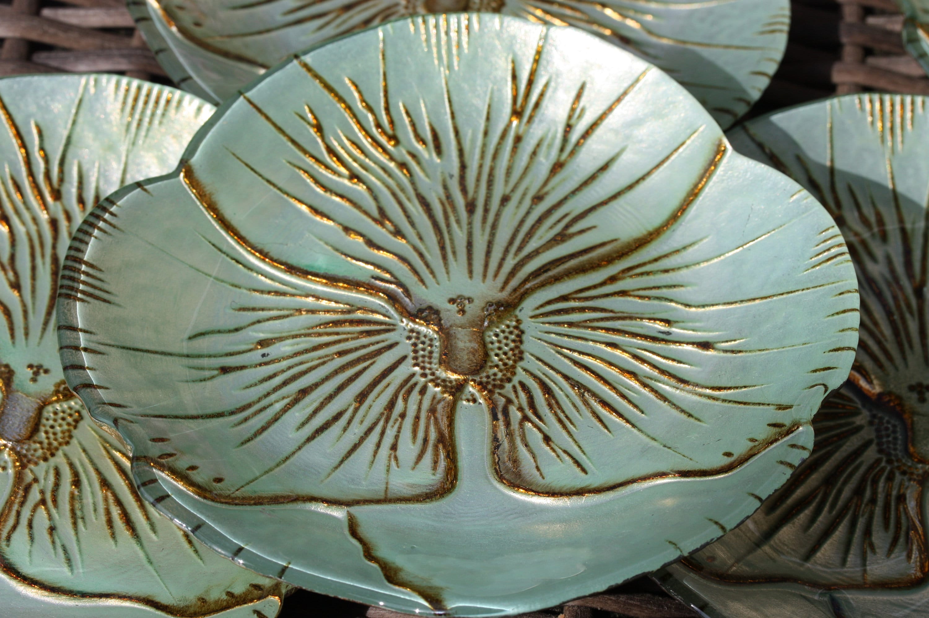 Stunning Glass Dishes - Floral Shaped - Beautiful Turquoise Color With ...