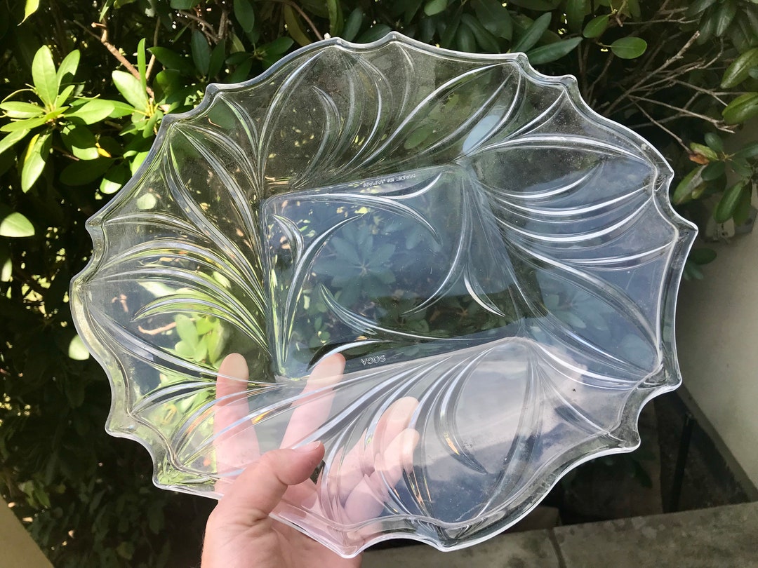 Signed Soga Japan Crystal Clear Centerpiece Fruit Bowl RARE VTG - Etsy