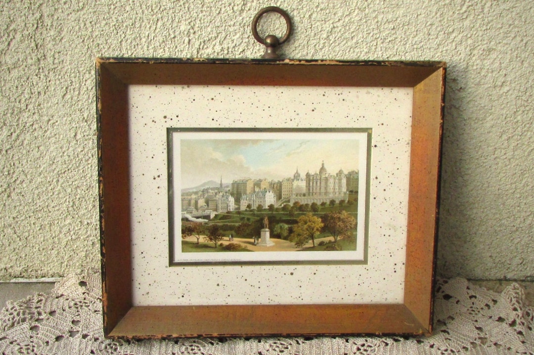 1890 Framed Chromo Lithograph - Old Town Edinburgh Princes St Gardens ...