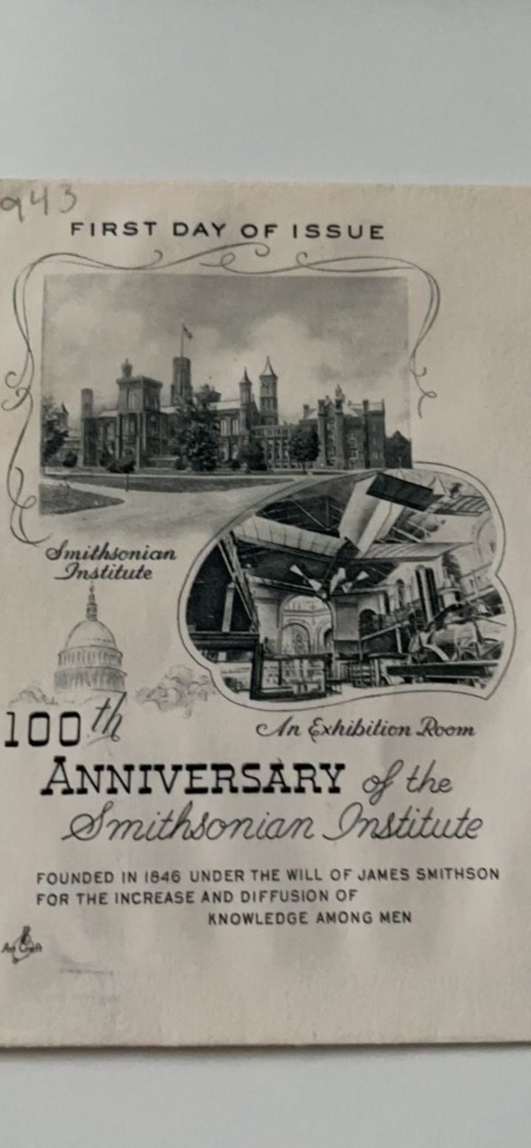 Smithsonian Institute 100th Anniversary - 1946 First Day of Issue ...