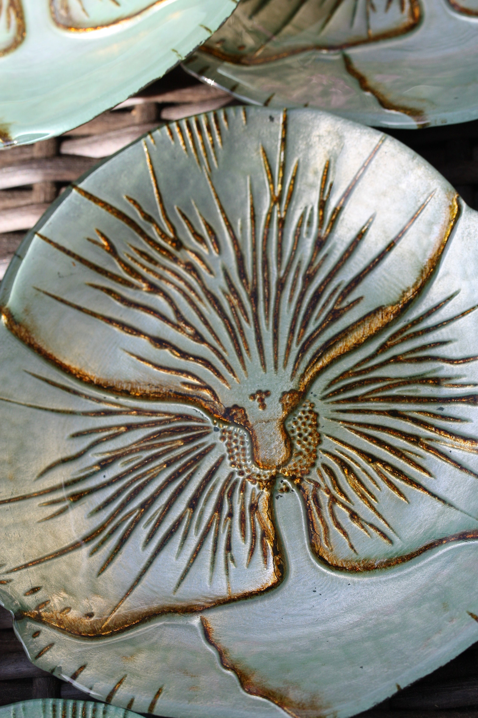 Stunning Glass Dishes - Floral Shaped - Beautiful Turquoise Color With ...