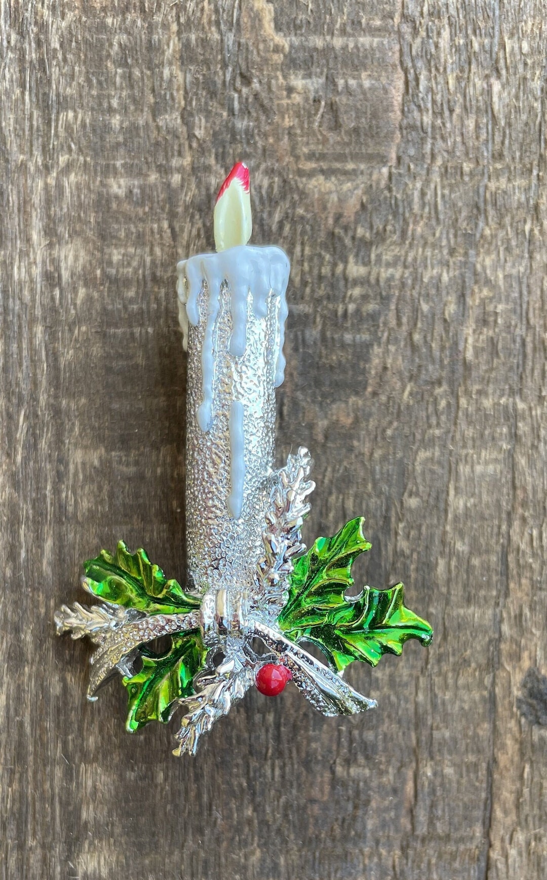 Stunning Vintage Christmas Pin - Candle With Holly - Signed Gerry's - Etsy