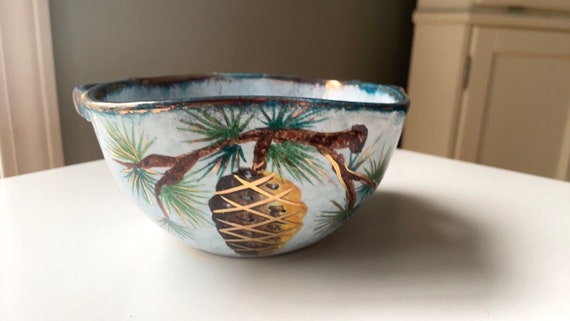 Italian Bowl Mcm Hand Painted Redware Enamel With Pine - Etsy