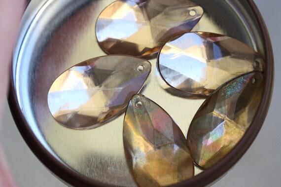 Large Light Gold Glass Golden Teardrop Crystals From a Vintage - Etsy