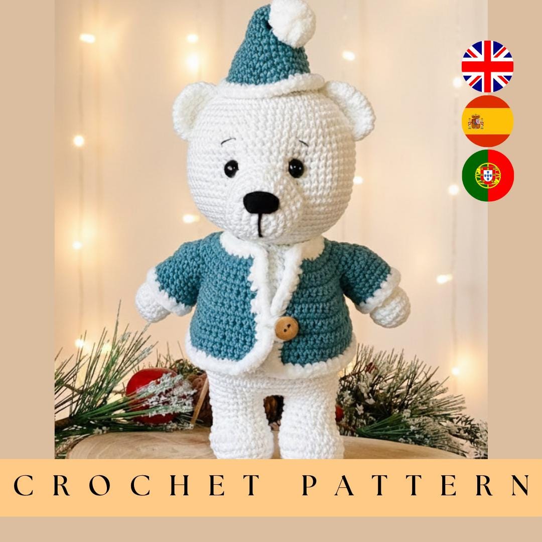 Christmas Polar Bear Amigurumi Crochet Pattern, Polar Bear With Coat ...