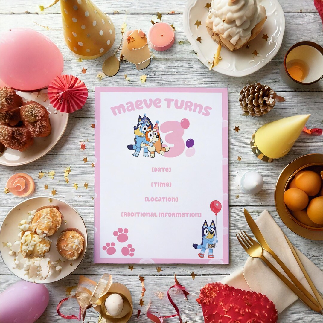 Pink Bluey Birthday Invitation for Kids Personalised Girl Party Invite ...