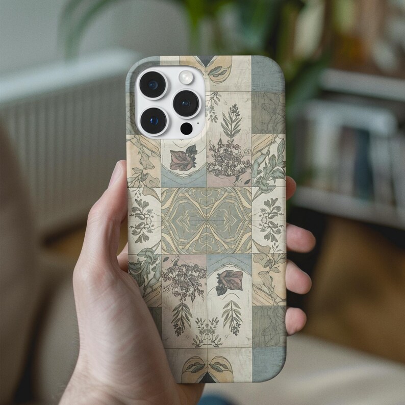 Botanical Quilt Pattern Phone Case: Earthy Floral Cover for Iphone ...