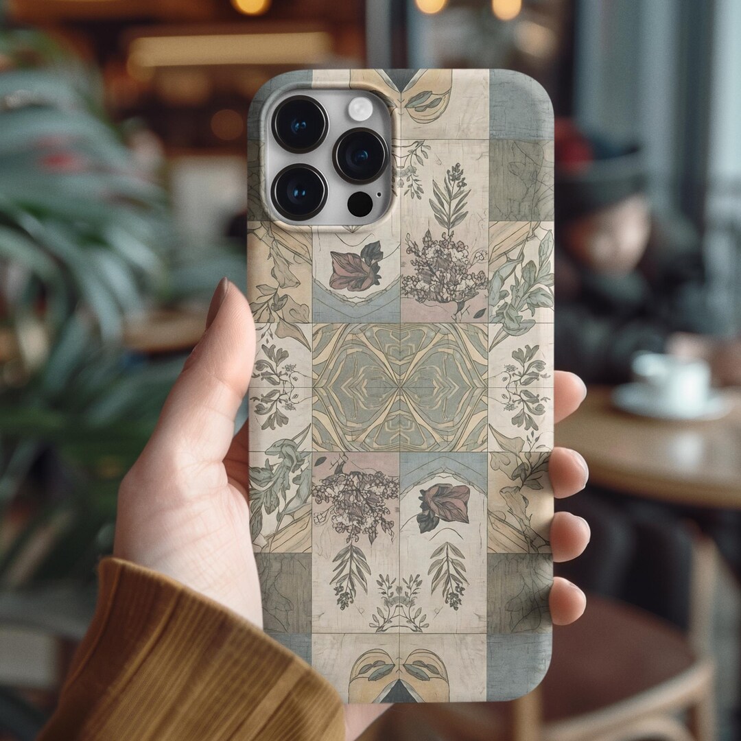 Botanical Quilt Pattern Phone Case: Earthy Floral Cover for Iphone ...
