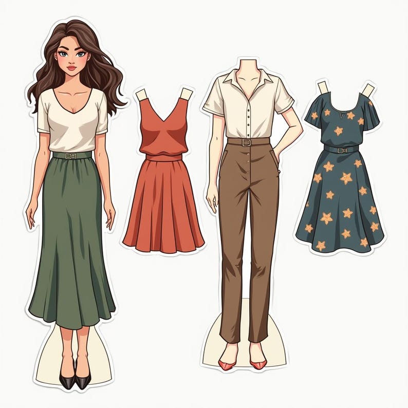 Dress-up Girls Paper Doll Cutouts - Etsy