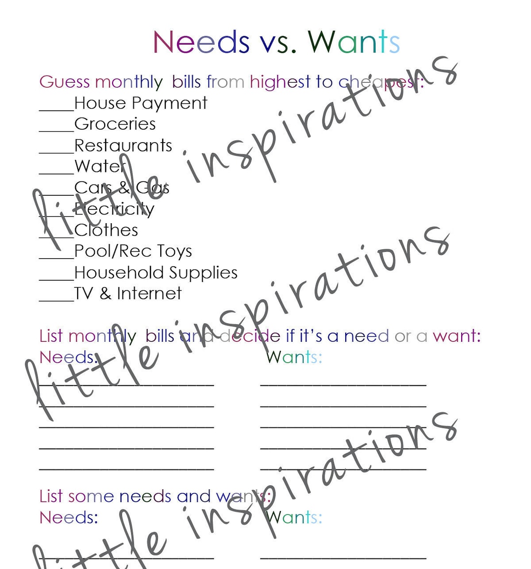 Budgeting Lesson: Needs Vs Wants Family or Church Printable - Etsy