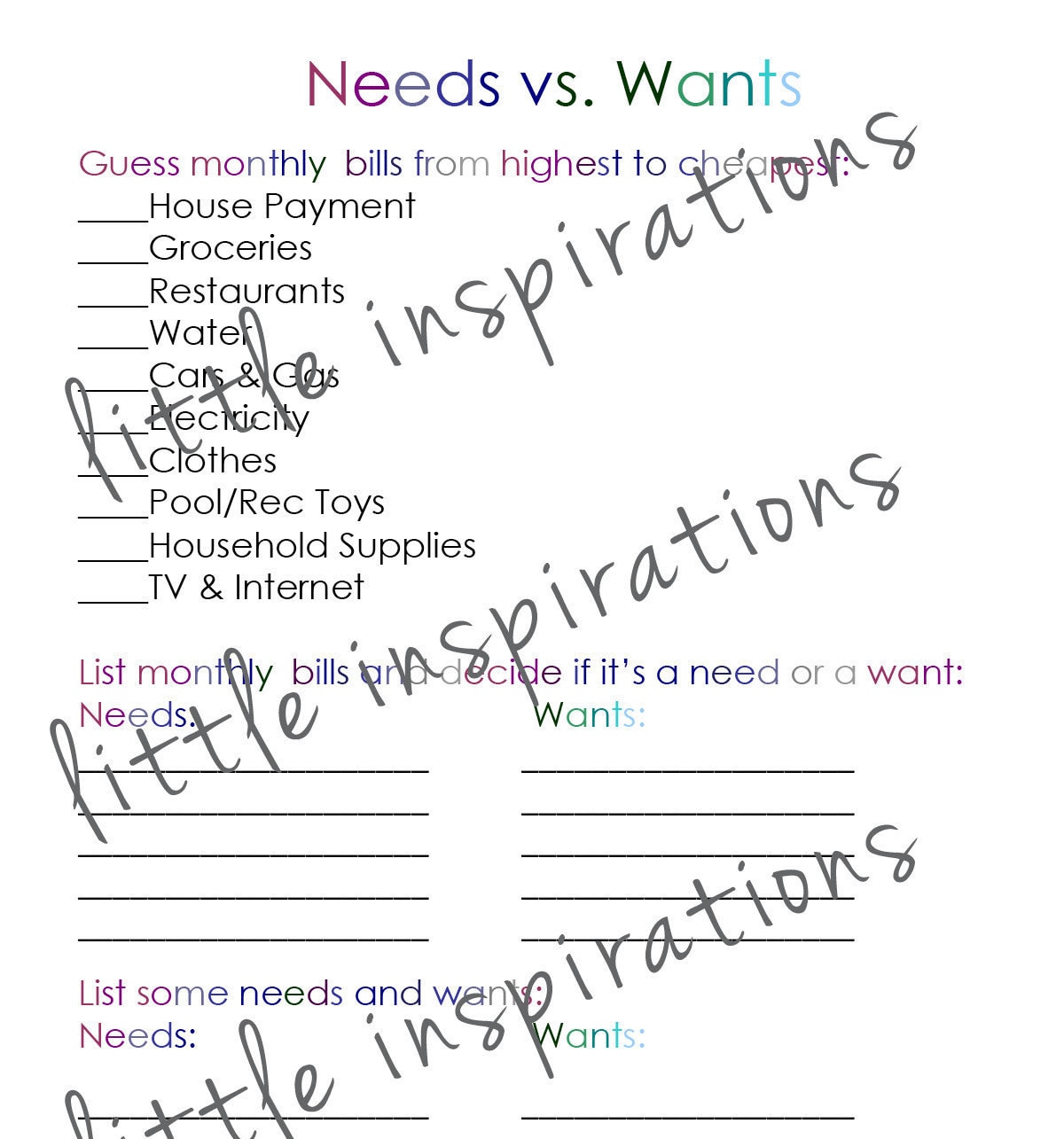 Budgeting Lesson: Needs Vs Wants Family or Church Printable - Etsy