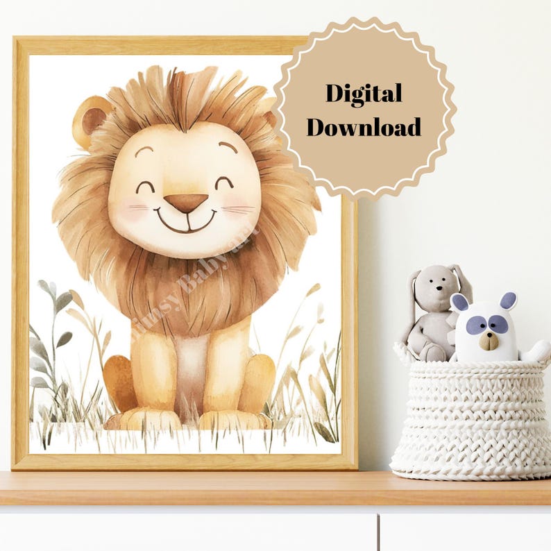 Safari Lion Nursery Art Printable – Jungle Animal Wall Decor – Baby Boy ...
